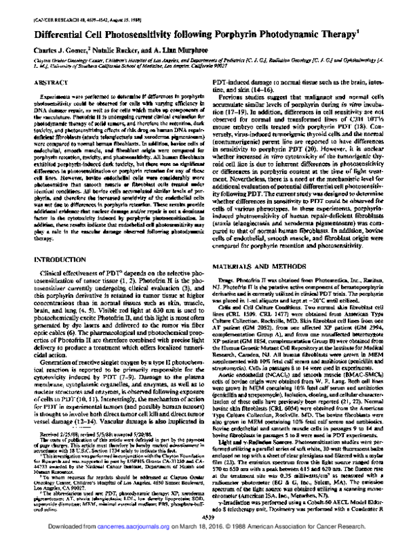 (PDF) Differential cell photosensitivity following porphyrin ...