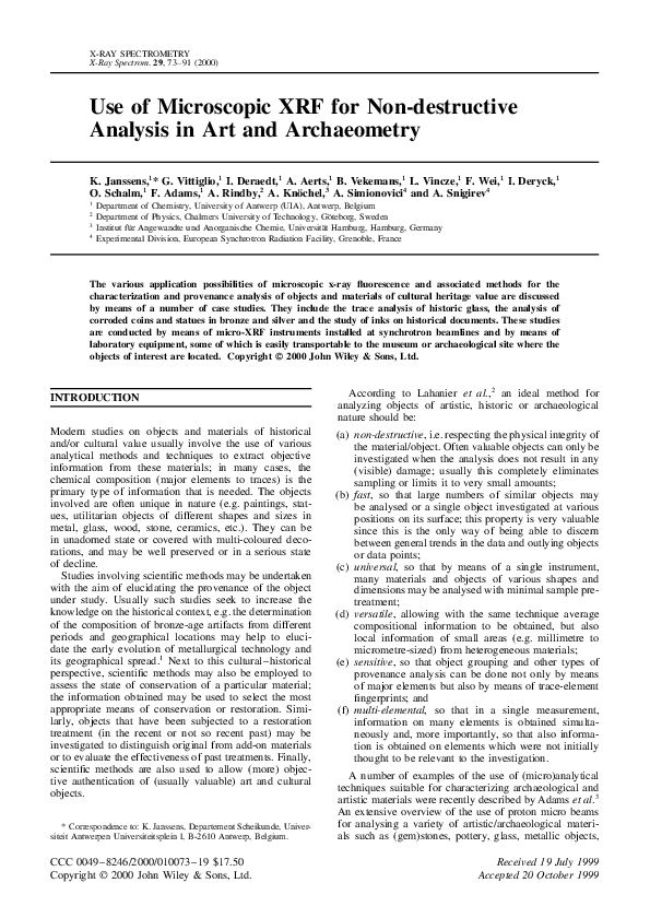 (PDF) Use of microscopic XRF for non‐destructive analysis in art and archaeometry