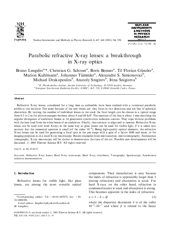 Pdf Breakthrough Parabolic X Ray Lenses