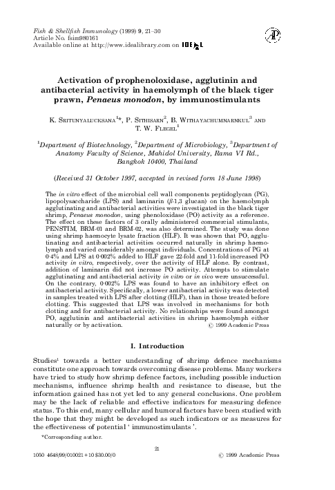 (PDF) Activation of prophenoloxidase, agglutinin and antibacterial ...