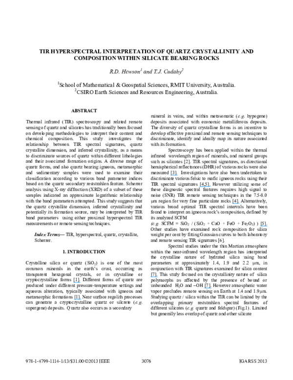(PDF) TIR hyperspectral interpretation of quartz crystallinity and ...