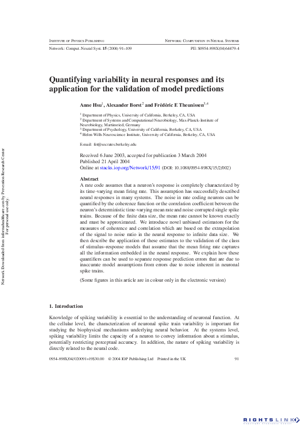 (PDF) Quantifying variability in neural responses and its application for the validation of ...