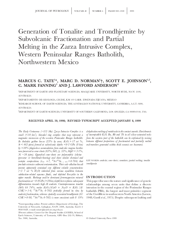 (PDF) Generation of Tonalite and Trondhjemite by Subvolcanic ...