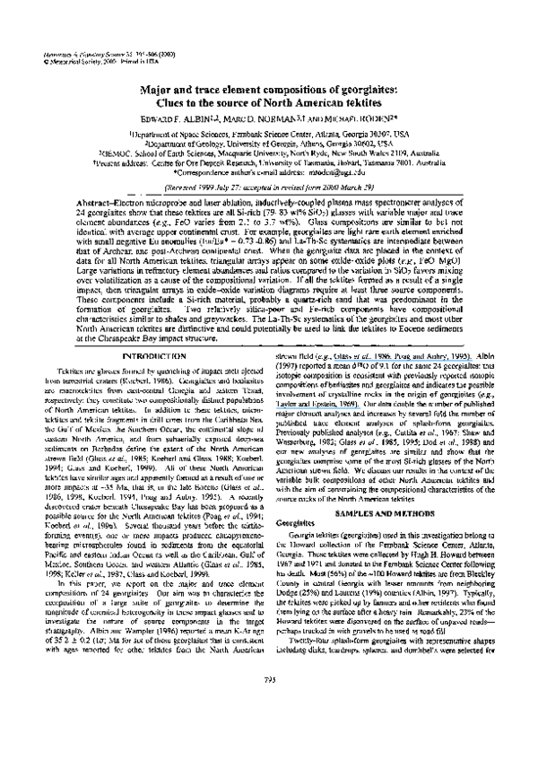 (PDF) Major and trace element compositions of georgiaites: Clues to the ...