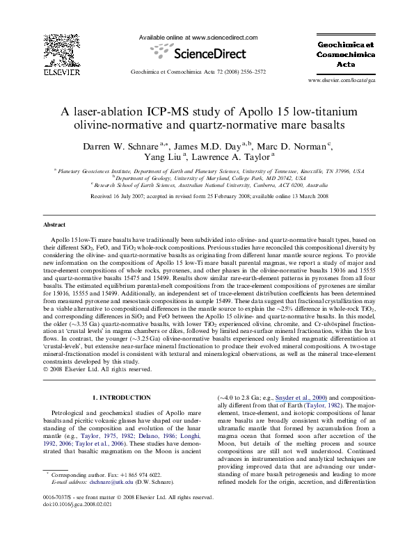 (PDF) A laser-ablation ICP-MS study of Apollo 15 low-titanium olivine ...