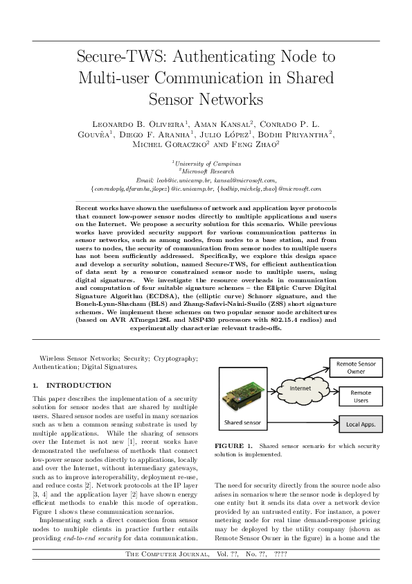 Pdf Secure Tws Authenticating Node To Multi User Communication In Shared Sensor Networks