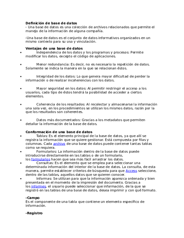 (DOC) Definicion de base de datos