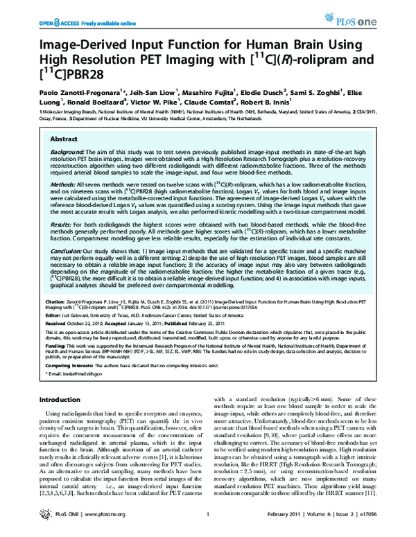 (PDF) Image-Derived Input Function for Human Brain Using High Resolution PET Imaging with [11C ...