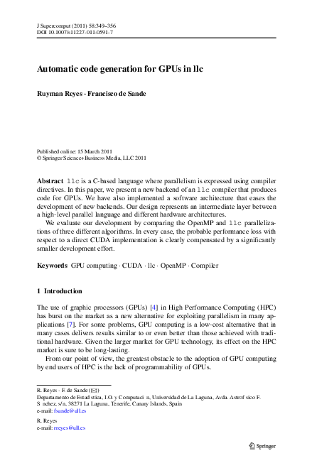 (PDF) Automatic code generation for GPUs in llc