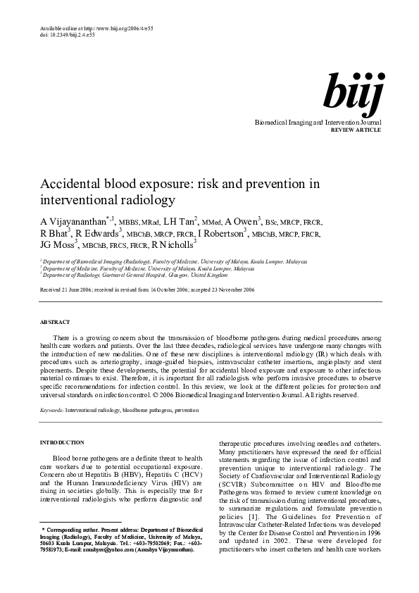 (PDF) Accidental blood exposure: risk and prevention in interventional ...