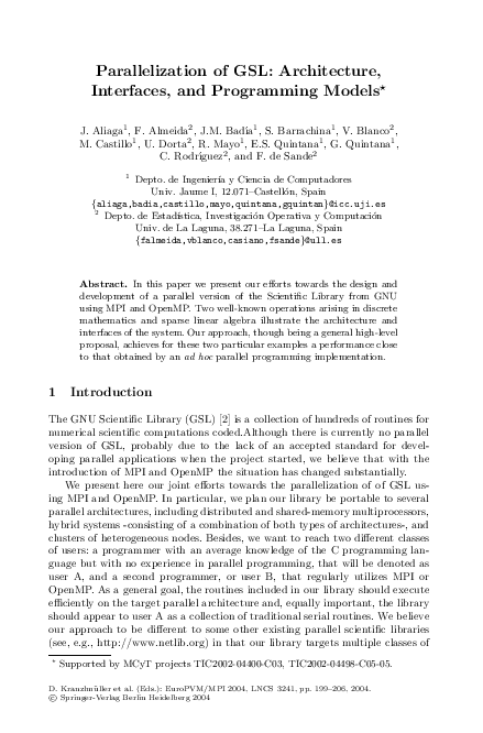 (PDF) Parallelization of GSL: Architecture, Interfaces, and Programming Models
