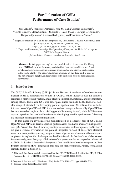(PDF) Parallelization of GSL: Performance of Case Studies