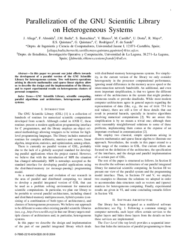Pdf Parallelization Of The Gnu Scientific Library On Heterogeneous Systems