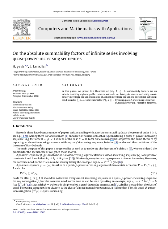 Pdf On The Absolute Summability Factors Of Infinite Series Involving Quasi Power Increasing