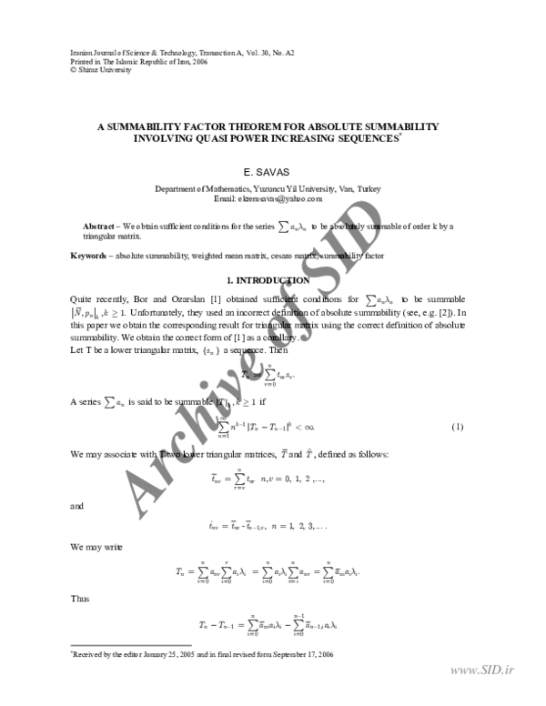 (PDF) A summability factor theorem for absolute summability involving almost increasing sequences
