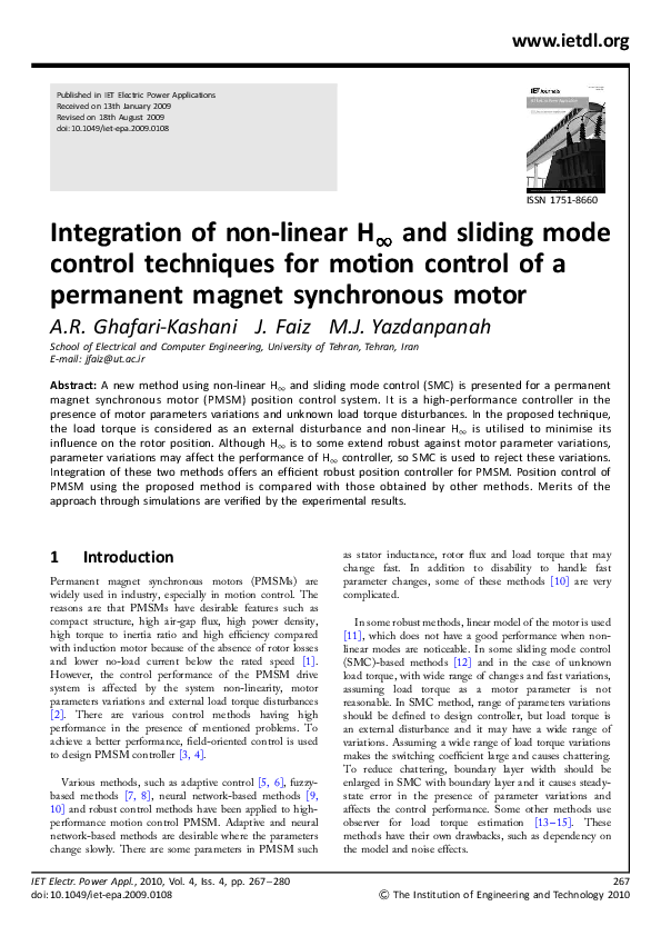 Pdf Integration Of Non Linear Hв ћв ћ And Sliding Mode Control Techniques