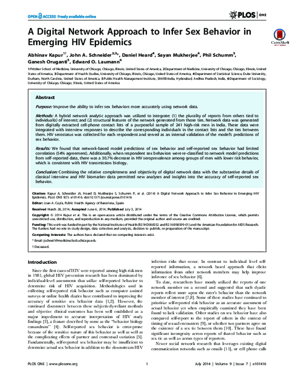 Pdf Inferring Sexual Behavior In Hiv Epidemics Via Network Data