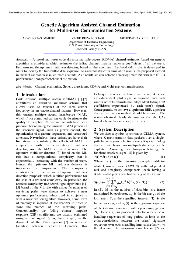 (PDF) Genetic algorithm assisted channel estimation for multi-user communication systems | Vahid ...