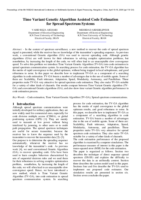 (PDF) Time variant genetic algorithm assisted code estimation for spread spectrum systems
