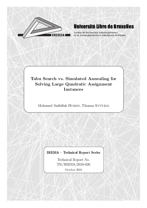 Pdf Tabu Search Vs Simulated Annealing For Solving Large Quadratic Assignment Instances