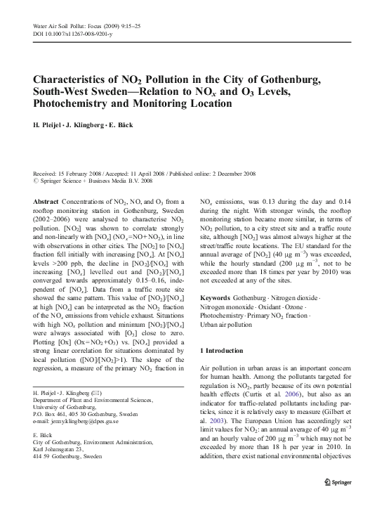(PDF) Characteristics of NO2 Pollution in the City of Gothenburg, South ...