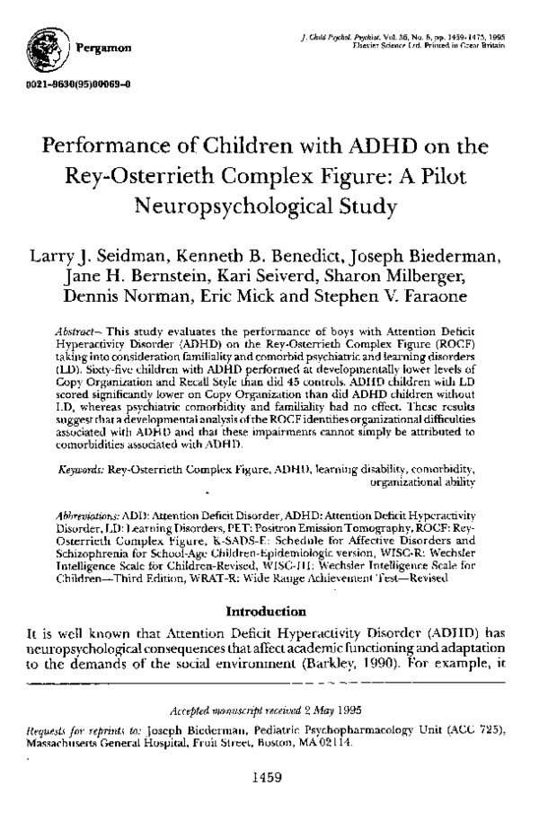 (PDF) Performance of Children with ADHD on the Rey-Osterrieth Complex ...