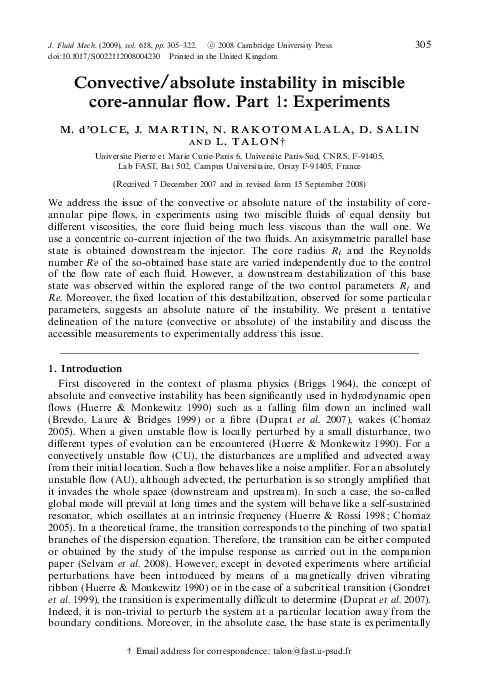 (PDF) Convective/absolute instability in miscible core-annular flow. Part 1: Experiments