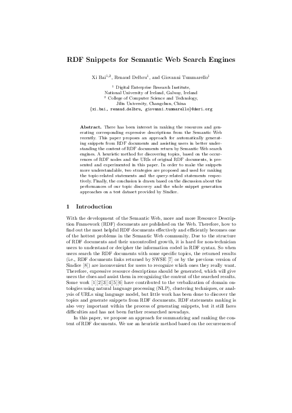 (PDF) RDF Snippets for Semantic Web Search Engines