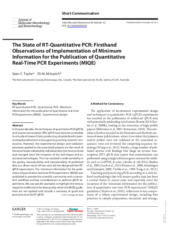 (PDF) The State of RT-Quantitative PCR: Firsthand Observations of ...