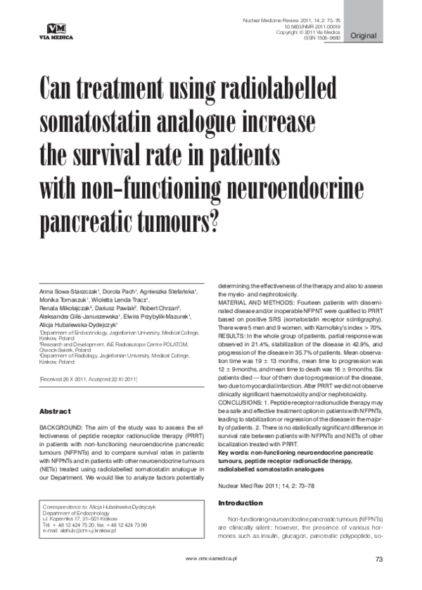 Pdf Can Treatment Using Radiolabelled Somatostatin Analogue Increase The Survival Rate In