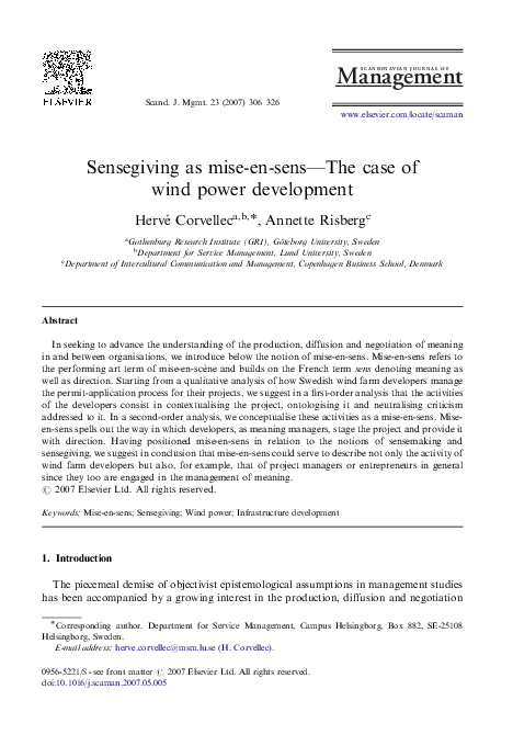 (PDF) Corvellec, Hervé & Risberg, Annette (2007) Sensegiving as mise-en ...