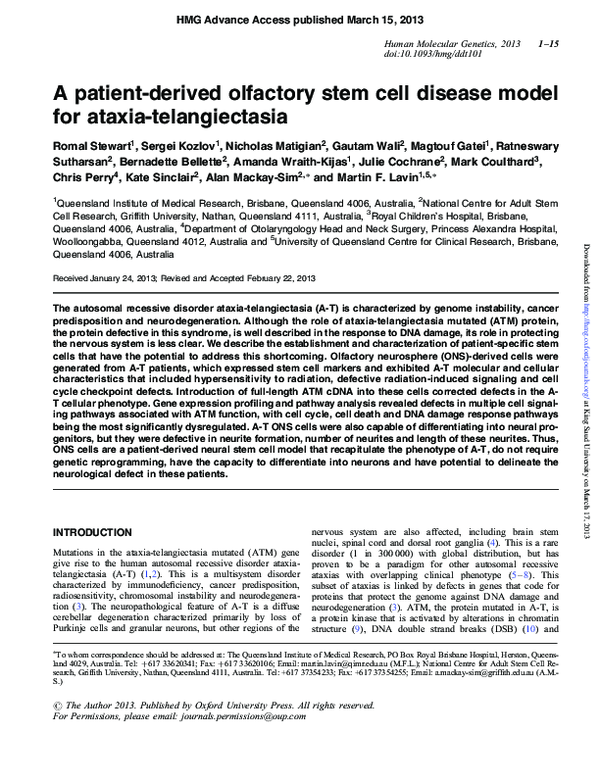 (PDF) A patient-derived olfactory stem cell disease model for ataxia-telangiectasia