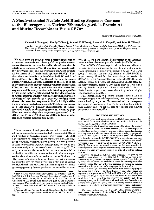 (PDF) A single-stranded nucleic acid binding sequence common to the ...