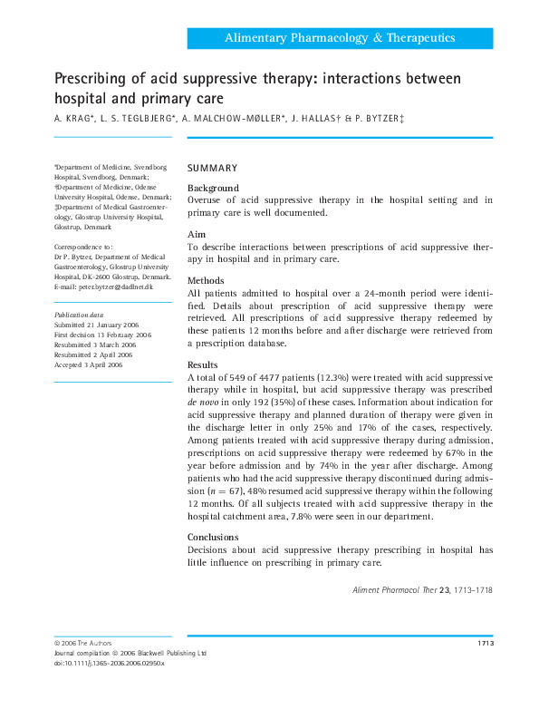 (PDF) Prescribing of acid suppressive therapy: interactions between ...