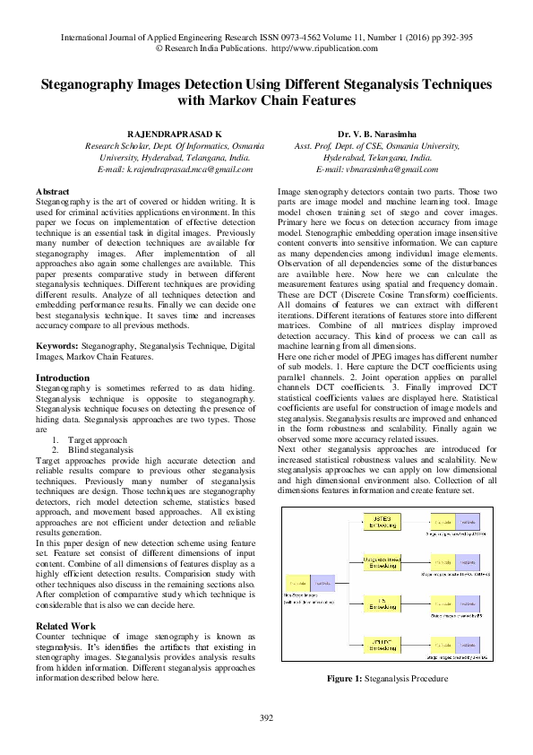 (PDF) Steganography Images Detection Using Different Steganalysis Techniques with Markov Chain ...
