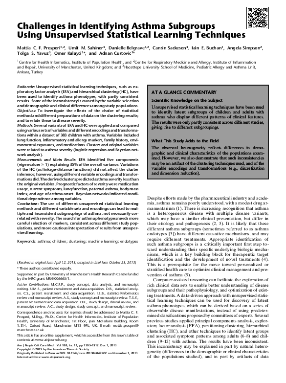 (PDF) Challenges in Identifying Asthma Subgroups Using Unsupervised Statistical Learning Techniques