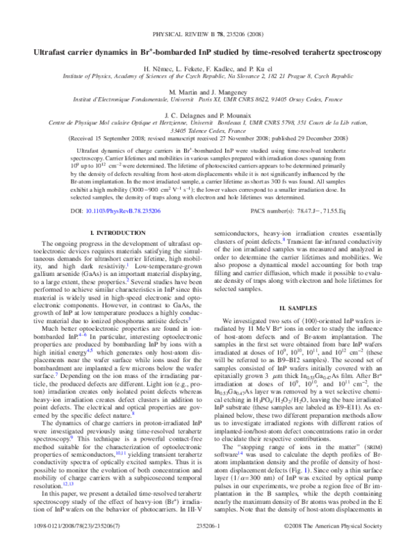 (PDF) Ultrafast carrier dynamics in Br+-bombarded InP studied by time-resolved terahertz ...