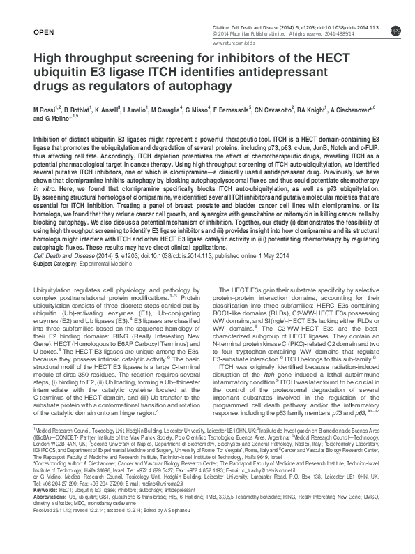 (PDF) High throughput screening for inhibitors of the HECT ubiquitin E3 ...