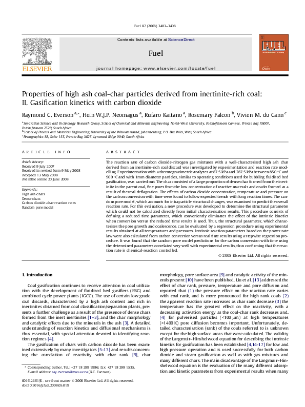 (PDF) Reaction kinetics of pulverized coal-chars derived from ...