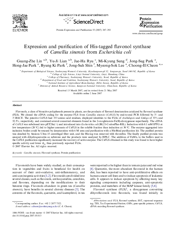 (PDF) Expression and purification of His-tagged flavonol synthase of Camellia sinensis from ...