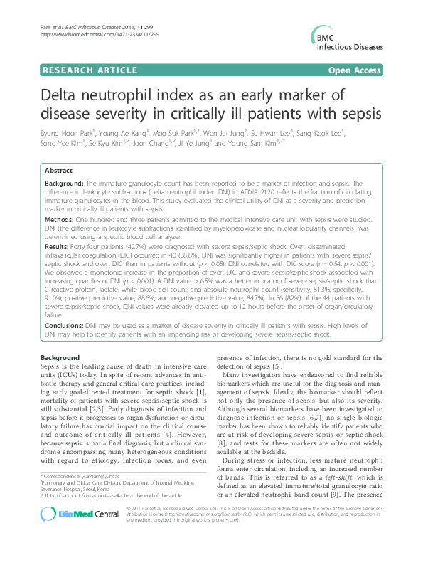 (PDF) Delta neutrophil index as an early marker of disease severity in ...
