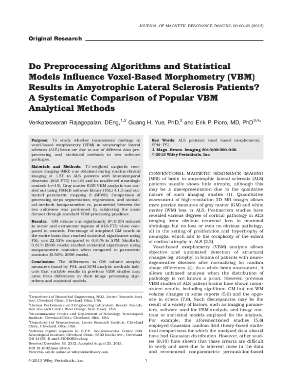 (PDF) Do preprocessing algorithms and statistical models influence voxel-based morphometry (VBM ...
