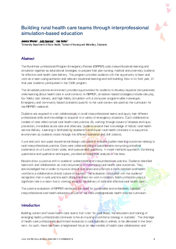 (PDF) Building rural health care teams through interprofessional simulation-based education