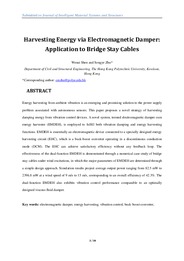 (PDF) Harvesting energy via electromagnetic damper: Application to ...