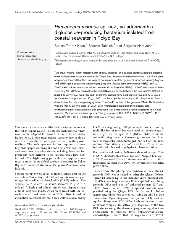 (PDF) Paracoccus lutimaris sp. nov., isolated from a tidal flat ...