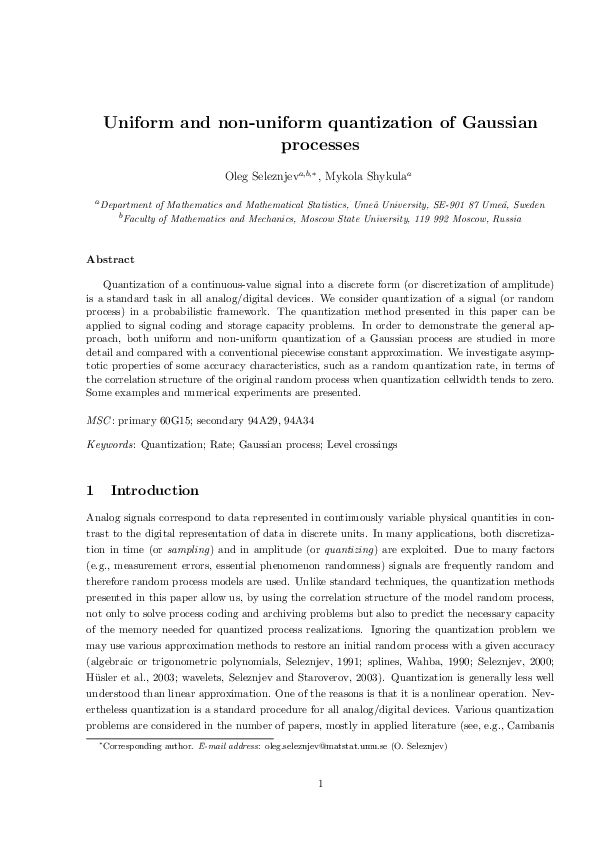 (PDF) Uniform and non-uniform quantization of Gaussian processes