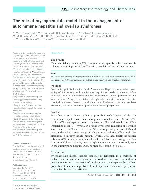 (PDF) The role of mycophenolate mofetil in the management of autoimmune ...