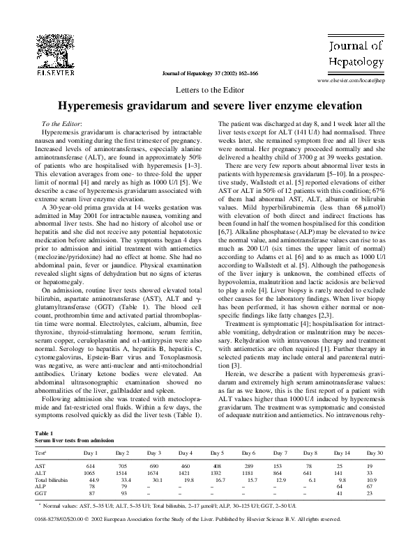 (PDF) Hyperemesis gravidarum and severe liver enzyme elevation | Ger ...