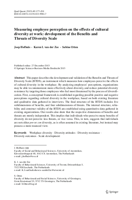 (PDF) Measuring employee perception on the effects of cultural diversity at work: development of ...