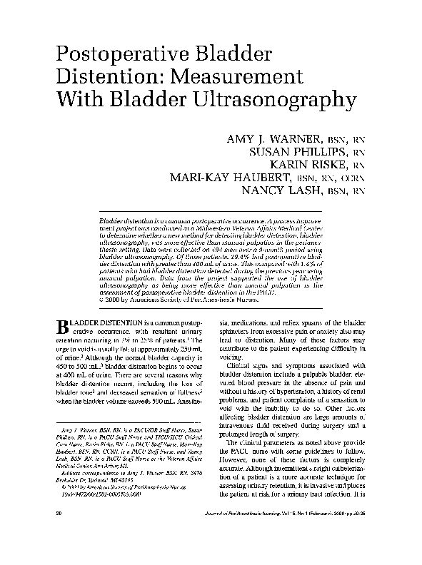 (PDF) Postoperative bladder distention: Measurement with bladder ...